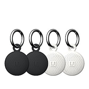 [U] by UAG Designed for AirTag Case 4 Pack DOT Stylish Soft-Touch Silicone Anti-Scratch Protective Cover Holder w/Keychain Attachment for Keys, Bags, Pets, Backpacks - (2) Black & (2) Marshmallow
