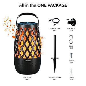 IXTECH Outdoor Bluetooth Speaker Waterproof Wireless with LED Flame Light, Shower Bluetooth Speaker for Camping Patio Home Decor, Gifts for Couples Dads Moms Wall Mount&Hook&Stake.