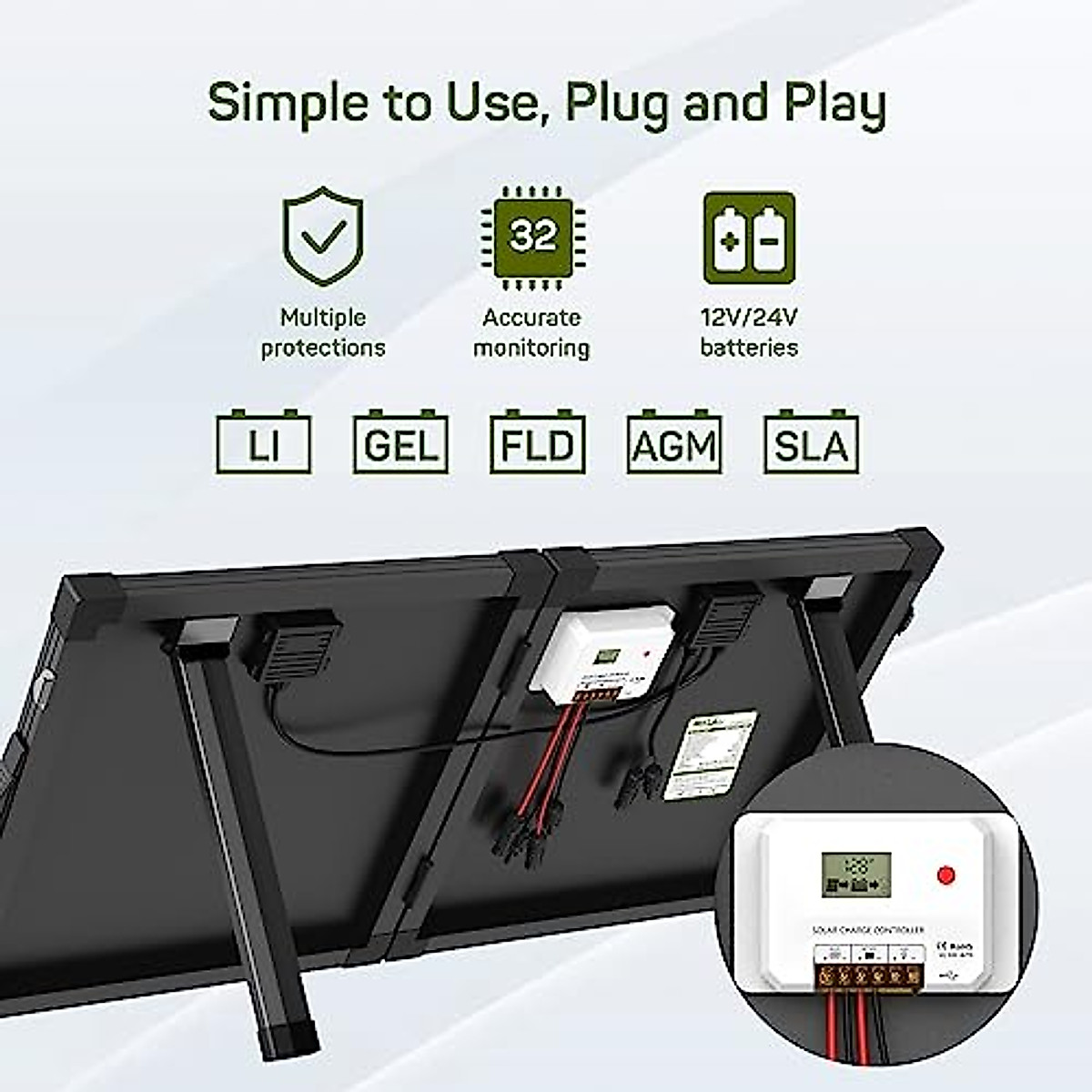 HQST 100 Watt 12 Volt 9BB Cell Portable Solar Panel Suitcase w/ 30 Amp PWM Charge Controller for Solar Generator, Power Station, Battery Charging, RV, Camping, Off-Grid