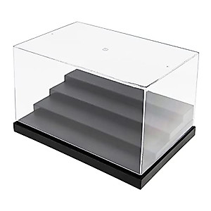 7Penn Acrylic Display Case for Figures - 4 Step Clear Display Box and Lid for Minifigure Crystal Ring Collections