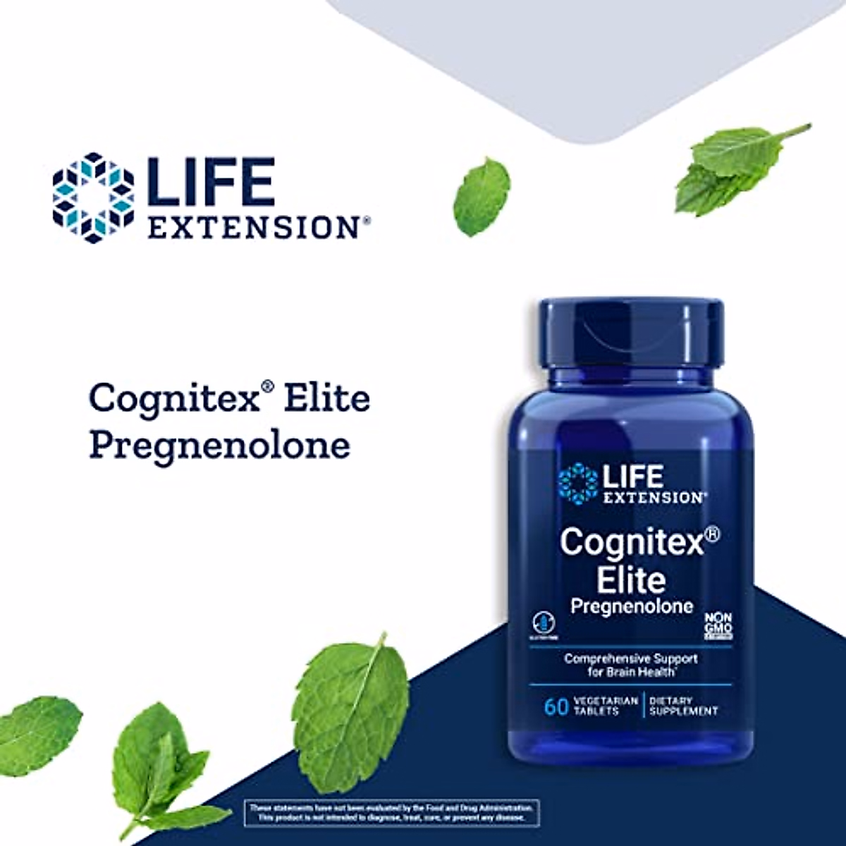 Life Extension Cognitex Elite Pregnenolone - Brain Health Supplement for Memory, Focus & Cognition - Formula with Phosphatidylserine, Ashwagandha & SAGE Extract, Calcium + More - 60 Vegetarian Tablets