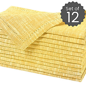Cotton Clinic 12 Pack Farmhouse Style Slub Textured 18x18 Cloth Dinner Napkins, 100% Cotton for Everyday Use and Events - Soft and Durable Cocktail Napkins, Wedding Dinner Napkins, Yellow