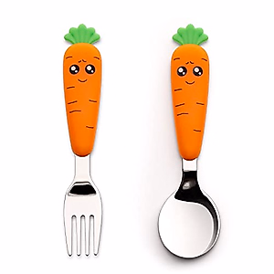 Ginbear Toddler Utensils with Case, Kids Spoons and Forks Self-feeding, Stainless Steel Baby Silverware, Child Flatware Sets, Travel Cutlery Set for Ages 18 Months+