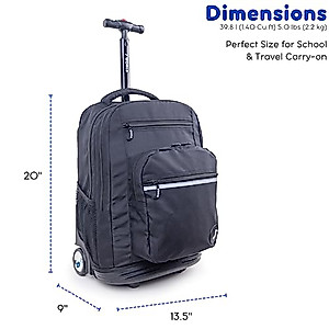 J World New York Sundance Rolling Backpack Girl Boy Roller Bookbag, Black, 20 Inch