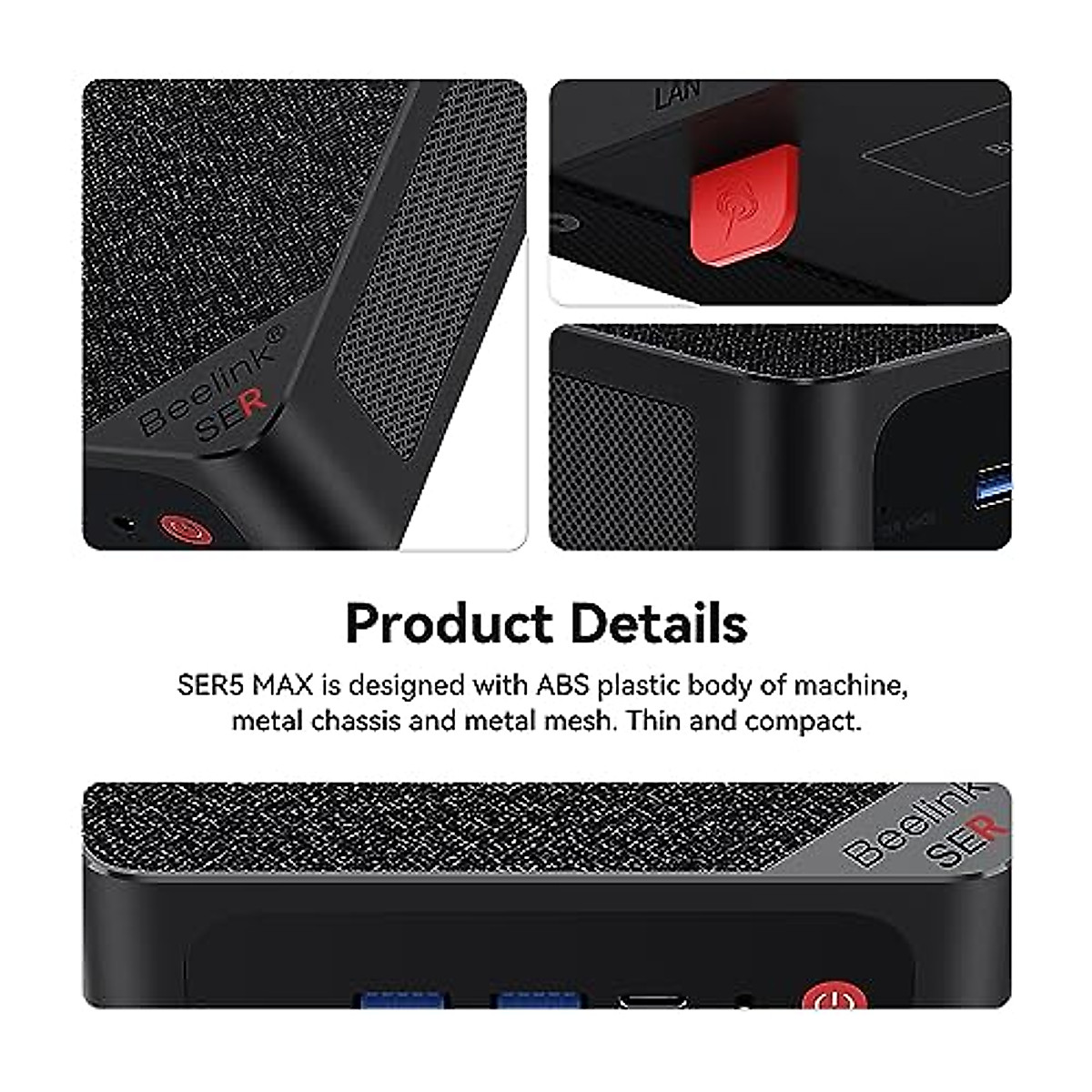 Beelink SER5 MAX Mini PC, AMD Ryzen 7 5800H (8C/16T, up to 4.4GHz, TDP 54W), 32GB DDR4 500GB M.2 NVMe SSD Vega 8 Graphics, Mini Desktop Computer 4K@60Hz Output/DP/HDMI/Type-C/WiFi 6/BT5.2/Gaming/Home