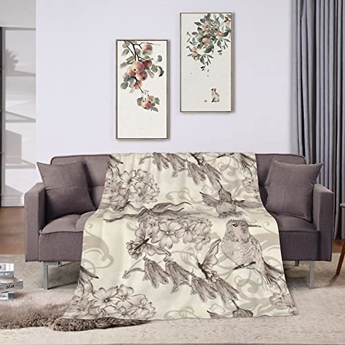Hummingbird Fleece Blanket Throw Blanket, Ultra-Soft Cozy Micro Fleece Blanket for Sofa, Couch, Bed, Camping, Travel, & Car Use-All Seasons Suitable80 X60