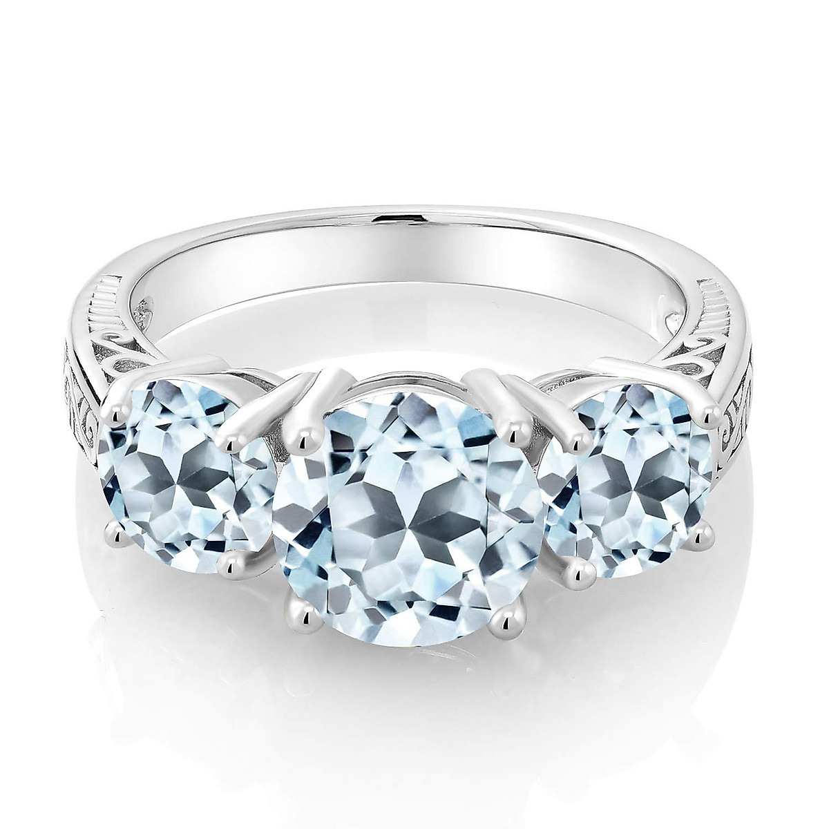 Gem Stone King 925 Sterling Silver Sky Blue Topaz 3 Stone Ring For Women (4.50 Cttw, Gemstone Birthstone, Available In Size 5, 6, 7, 8, 9)