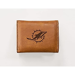 Rico Industries Laser Engraved Trifold Wallet, Miami Dolphins, Brown