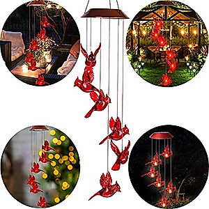 Cardinal Wind Chimes, Cardinal Bird Wind Chimes, Solar Powered Chime Light, Wind Chimes for Loss of Love, Hummingbird Decor for Patio, Deck, Yard, Garden, Home