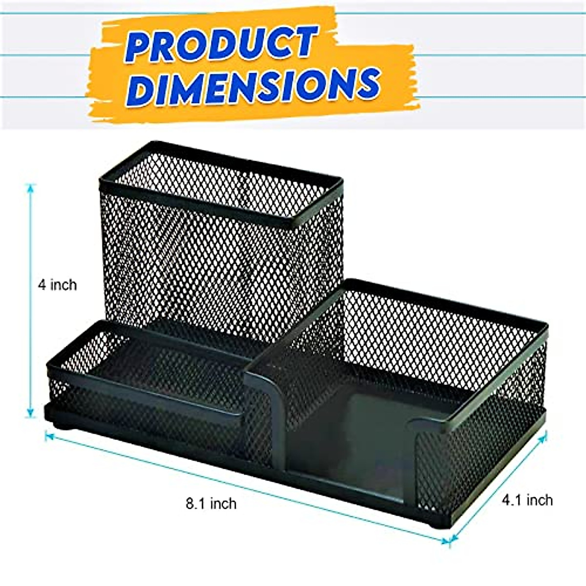 SAWYBISH 2 Pack 3 in 1 Mesh Pen Holder for Desk, 3 Compartments Pencil Holder Desk Organizer Caddy with Sticky Notes Holder Easy Storage Suitable for Home, Office and School