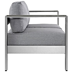 Modway Shore Aluminum Outdoor Patio Loveseat in Silver Gray