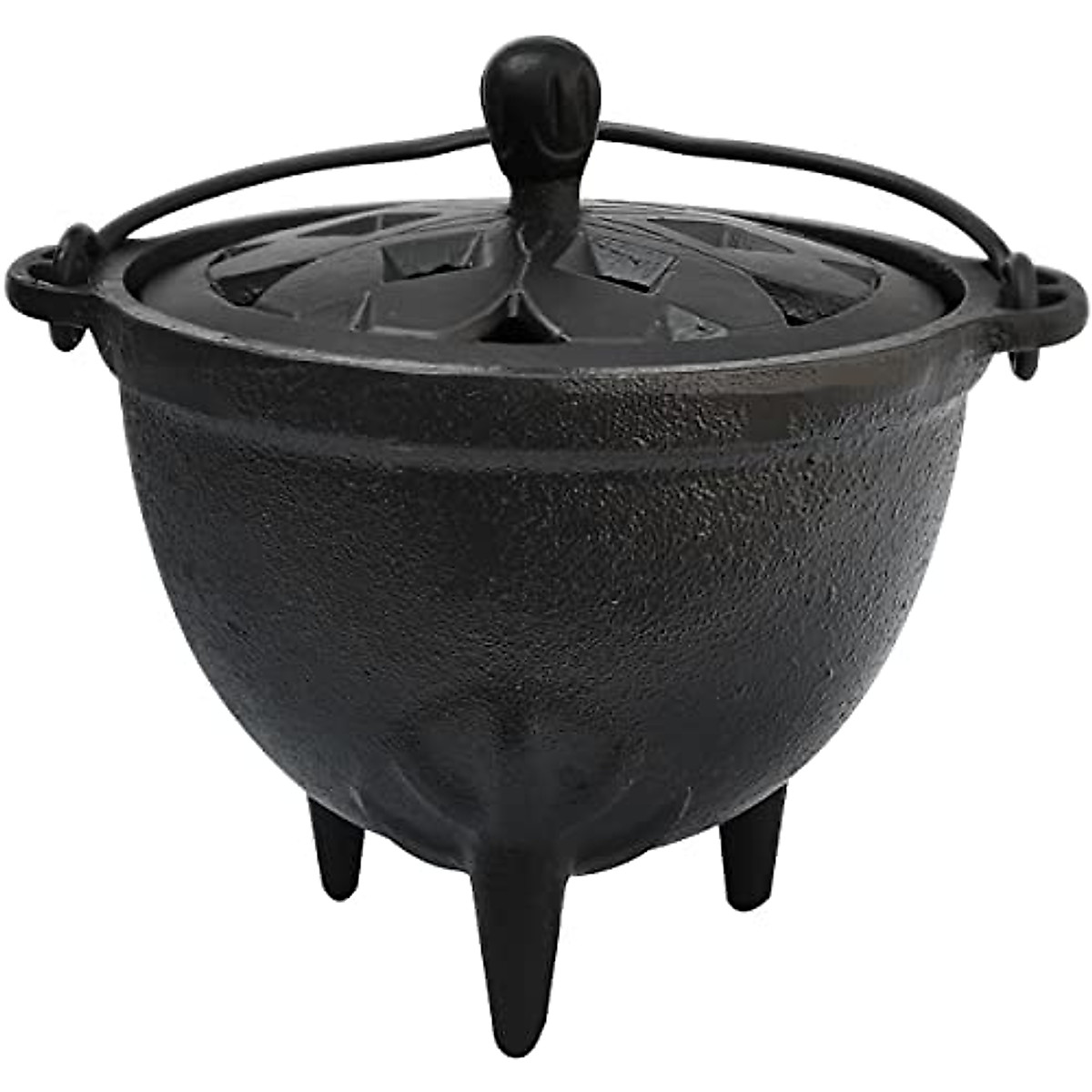 Cast Iron Cauldron with Lid Witchcraft 4.9" Incense Burner Perfect for Incense Smudge Sage Holder Altar Ritual Burning Holder (Black)