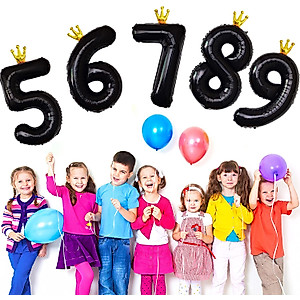 Gifloon Black Number 7 Balloon with Crown, Large number balloons 40 inch, 7th Birthday Party Decorations Supplies 7 Year Old Birthday Sign Decor