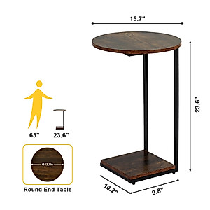 DCLRN C Shaped End Table for Couch,Round Coffee End Table,C Shaped Wood Side Table-Perfect for Living Room and Bedroom.(Brown)