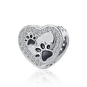 DWJSu Pet Dog Mom Cat Paw Print Animal Charms Prints On My Heart Charm fit Pandora Necklace Bracelet for Mother's Day Gift