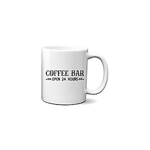 Grubby Garb Coffee Bar Open 24 Hours (11 oz) An 11 fl oz Cute Novelty Ceramic Coffee Mug. Great Gift Idea For A Parent Spouse Sibling Or Friend. Perfect For Celebration Or Thank You
