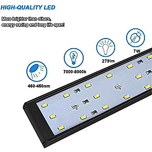 MingDak Fish Tank Clip on Light with Inline Timer, Clamp Aquarium Light with White & Blue LEDs, 3 Lighting Modes, Dimmable, 7W, 18 LEDs