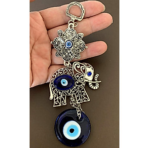 Retro Design Turkish Blue Evil Eye with Lucky Elephant Amulet Home Office Hanging Ornament Blessing Gift -CL08