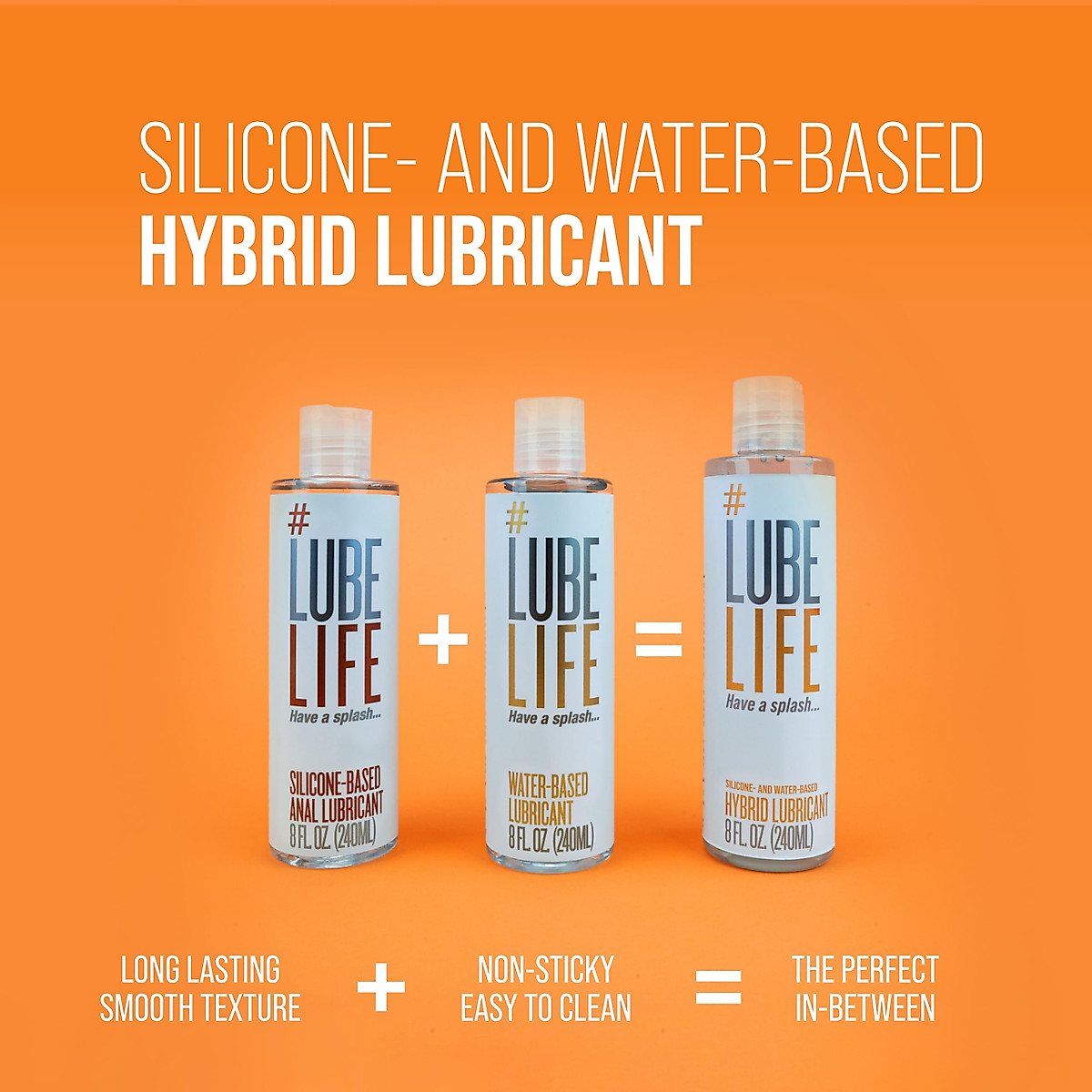 Lube Life Silicone and Water-Based Hybrid Lubricant, Long Lasting Lube for Men, Women and Couples, 8 Fl Oz