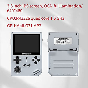 Diketigeey RG351V Handheld Game Console, Open Source System Built-in WiFi Online Sparring 64G TF Card 2500 Classic Games, 3.5inch IPS Screen Retro Game Console (Black) (Gray)
