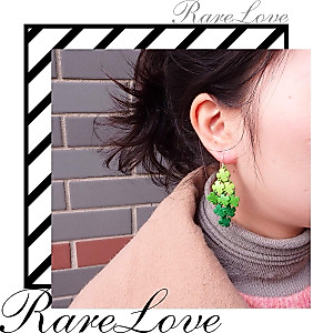 RareLove Silver Plated Multi Green Shamrock Chandelier Piercing Dangle Earrings Alloy St Patrick's Day Gift For Women