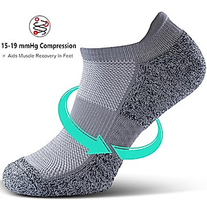 SITOISBE No Show Sports Compression Running Socks for Men Women Circulation 4-pairs, Low Cut Cushioned Socks Moisture Wicking Arch Support for Planter Faciatis Golf Exercise, Gray, Large