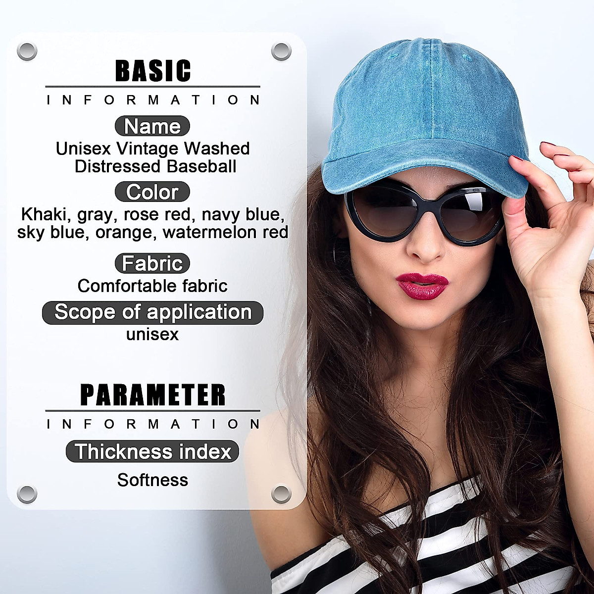 7 Pieces Unisex Vintage Washed Distressed Baseball Hat Baseball Cap Twill Adjustable Dad Hat (Yellow, Black, Pink, Wine Red, Coffee, Green, Lake Blue)