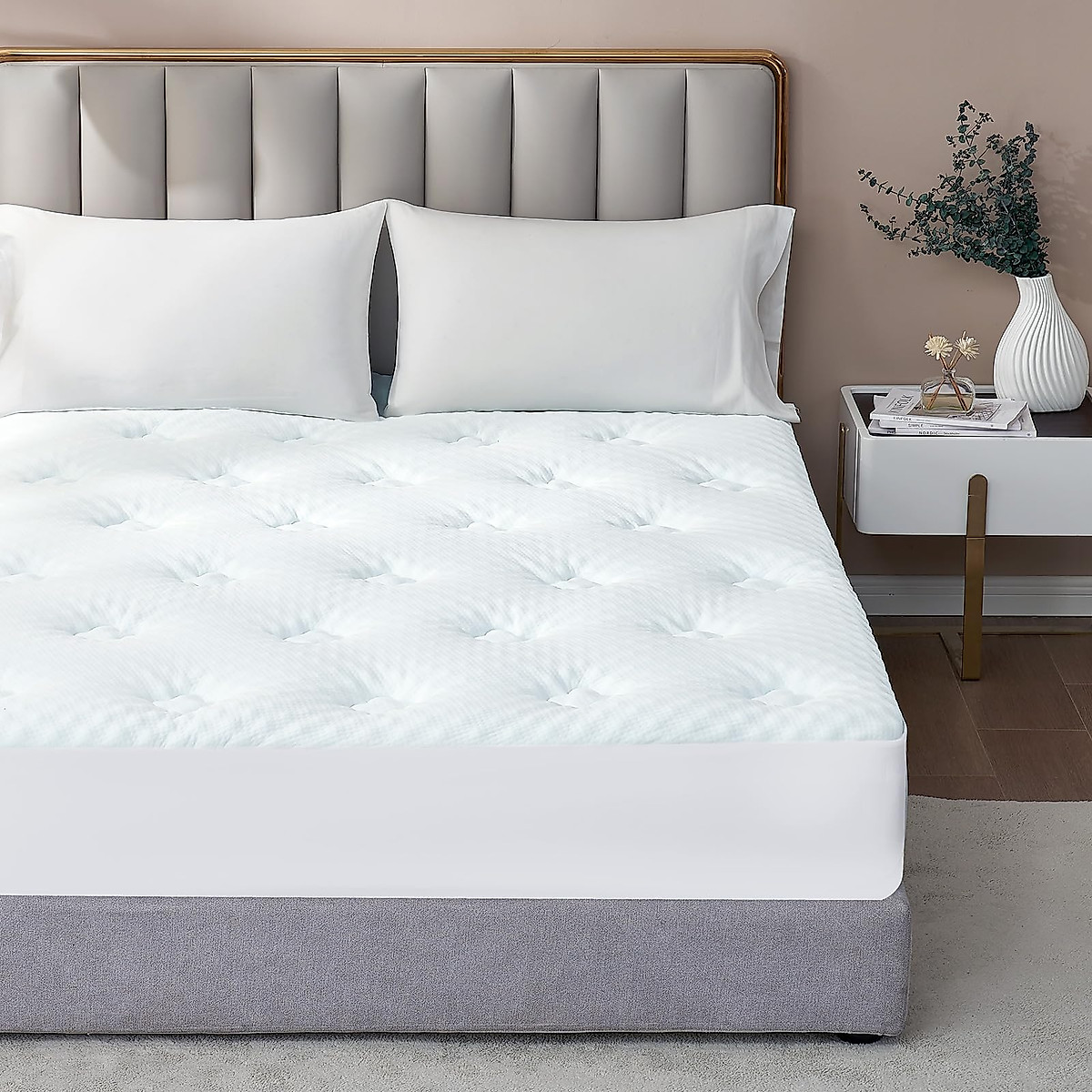 Hansleep Memory Foam Mattress Topper Queen Size, Mattress Pad Queen Size with Deep Pocket, Breathable Air Mattress Cover, 60x80 Inches