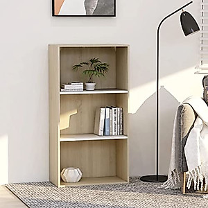 CIADAZ 3-Tier Book Cabinet 3 Tier Shelf Organizer Bedroom Storage and Organization Corner Book Shelf Office Open Bookshelf White and Sonoma Oak 23.6"x11.8"x44.9" Engineered Wood