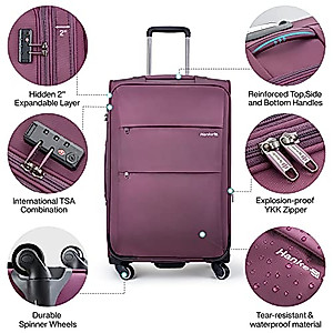 Hanke 20" Softside Expandable Carry on Luggage with Spinner Wheels, Lightweight upright Suitcase with TSA Lock,Rolling Travel Luggage for Woman Man,20-Inch(Purple)