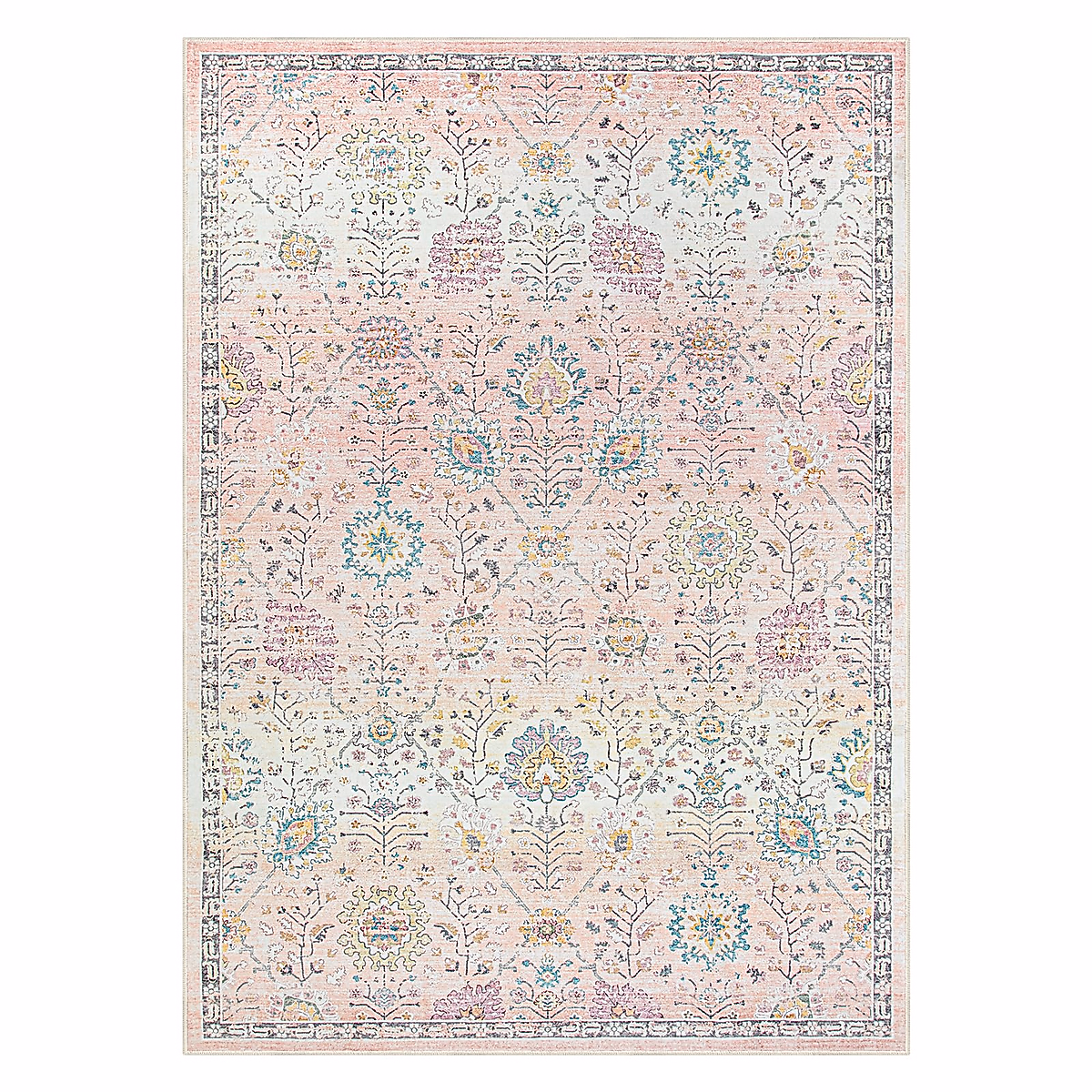 Lahome Pink Boho Area Rug, 5x7 Light Pink Rugs for Bedroom Girls, Soft Floral Nursery Playroom Rug, Machine Washable Pastel Rug Non Slip Floor Carpet for Living Room