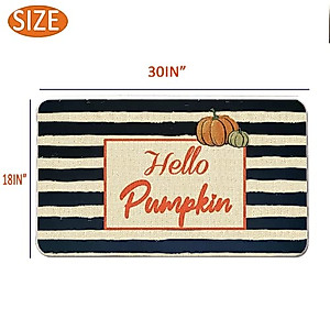 Gz Party Hello Pumpkin Door Mat,18 x 30 Inch Fall Holiday Non-Skid Floor Mat Switch Mat Indoor Outdoor Home Garden, Easy to Clean Low Profile Mat for Entry Patio Garage High Traffic Areas