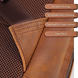 Polare 17.3 Inch Full Grain Leather Backpack for Men and Women Multi Pockets Business Travel Laptop Rucksack (Light Brown)