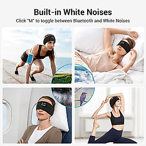 Yontune Sleep Headphones Wireless Bluetooth - Sleep Headphones with White Noise and Ultra-Thin HD Speakers Bluetooth Headband for Sleeping Workout Insomnia Meditation Great Tech Gifts (Black)
