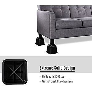 Lufia Bed Furniture Risers 5 Inch, Heavy Duty Bed Lifts Risers for for Sofa, Table, Couch, Chair or Desk (Set of 6, Black)