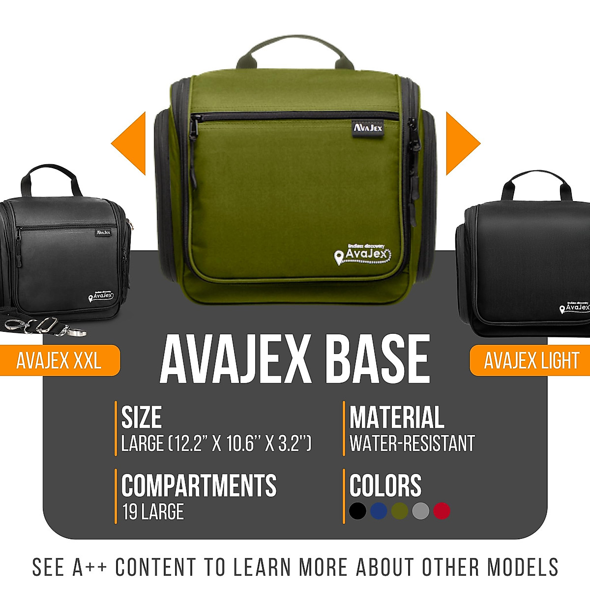 Travel Toiletry Bag for Men and Women - Large Hanging Toiletry Organizer - Waterproof Hygiene Bag with Metal XXL Swivel Hook, with YKK Zippers and 19 Compartments for Toiletries, Makeup, Cosmetics