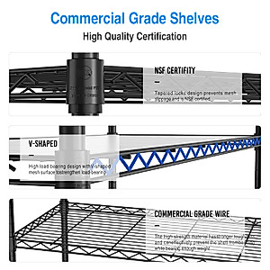 Fulocseny 7 Tier NSF Storage Rack, 2450lbs Capacity Heavy Duty, Metal Wire Shelving Units with 4 Wheels & Shelf Liners for Balcony Supermarket and Warehouse, 82" H x 48" L x 18" W Black