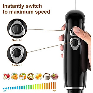 Multi-Use Immersion Blender, Hand Blender with Powerful Copper Motor 800W, High Speed, Turbo Mode, 3 in 1 Handheld Blender Stick Stainless Steel Blades, Whisk, Beaker with Measuring Marks, and Chopper