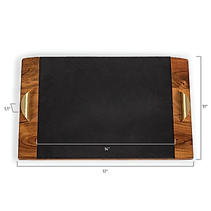 PICNIC TIME Disney Winnie The Pooh Covina Acacia and Slate Serving Tray, Charcuterie Board Set, Cheese Board, (Acacia Wood & Slate Black with Gold Accents)