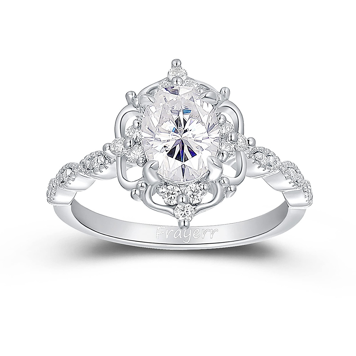 Frayerr Vintage Floral Setting Ring - 1.50 Carat Brilliant Oval Cut Created Moissanite Ring - 925 Sterling Silver Moissanite Accents Ring - Milgrain Classic Design Ring - Handcrafted Women Ring (7)