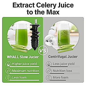 WHALL Slow Juicer, Masticating Juicer, Celery Juicer Machines, Cold Press Juicer Machines Vegetable and Fruit, Juicers with Quiet Motor & Reverse Function, Easy to Clean with Brush,Grey