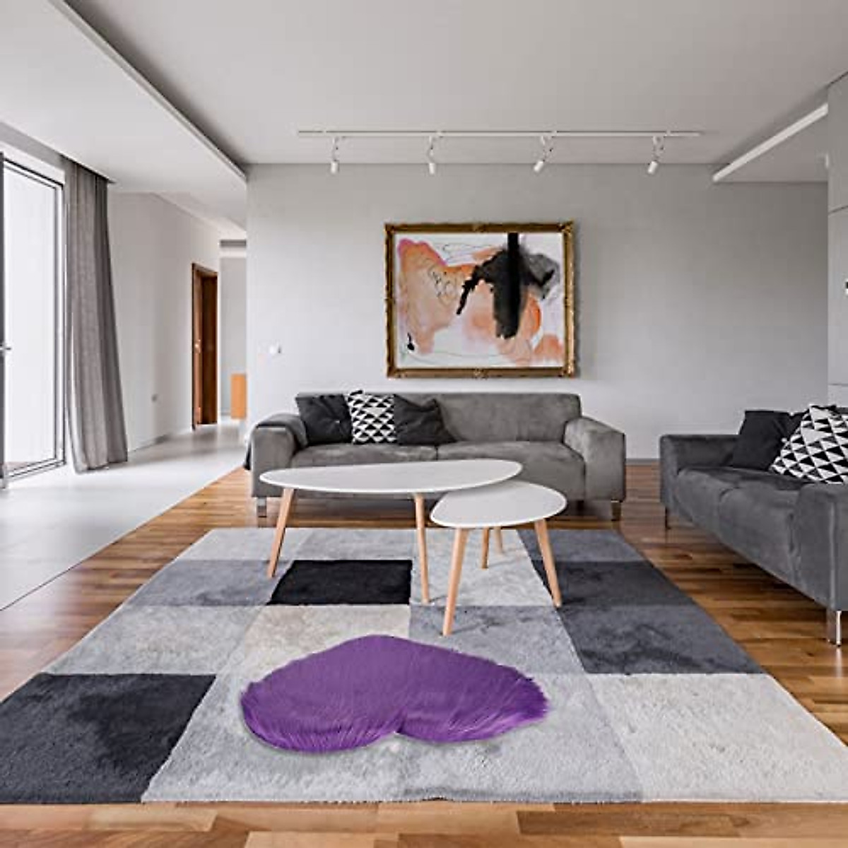 Nuxn 40 x 50cm Heart Shape Faux Sheepskin Rug Soft Long Plush Fluffy Shaggy Carpet Area Mats Rugs Bedroom Sofa Decorative Floor Carpet (Purple) 1