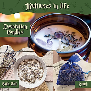 Witchcraft Starter Kit, Witchcraft Supplies for Wiccan Altar- 63 Pack of Crystals Dried Herbs, Colored Magic Candles, Charm Bags and Ritual Witches Salt for Spells, Baby Witches