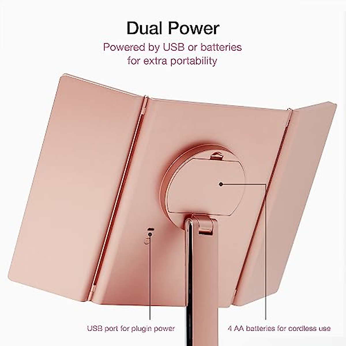 Fancii Makeup Mirror with Natural LED Lights, Lighted Trifold Vanity Mirror with 5X & 7X Magnifications - 40 Dimmable Lights, Touch Screen, Cosmetic Stand - Sora (Rose Gold)