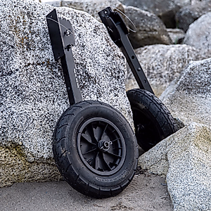Seamax Deluxe Boat Launching Wheel System, Black Military Edition, 4 Positions and 4 Stages Removable and Adjustable Legs, 14" Pneumatic Wheels. Max Support Water Craft Weight 600Lbs