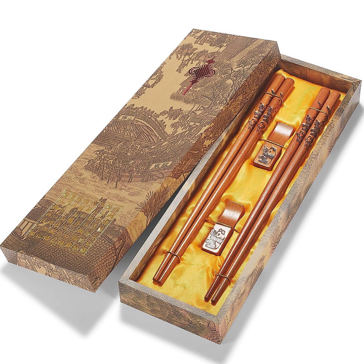 Chopstick Reusable Chinese Panda Chopsticks with Holder and Carrying Bag Chinese Traditional Stylish Set（2 Pairs）