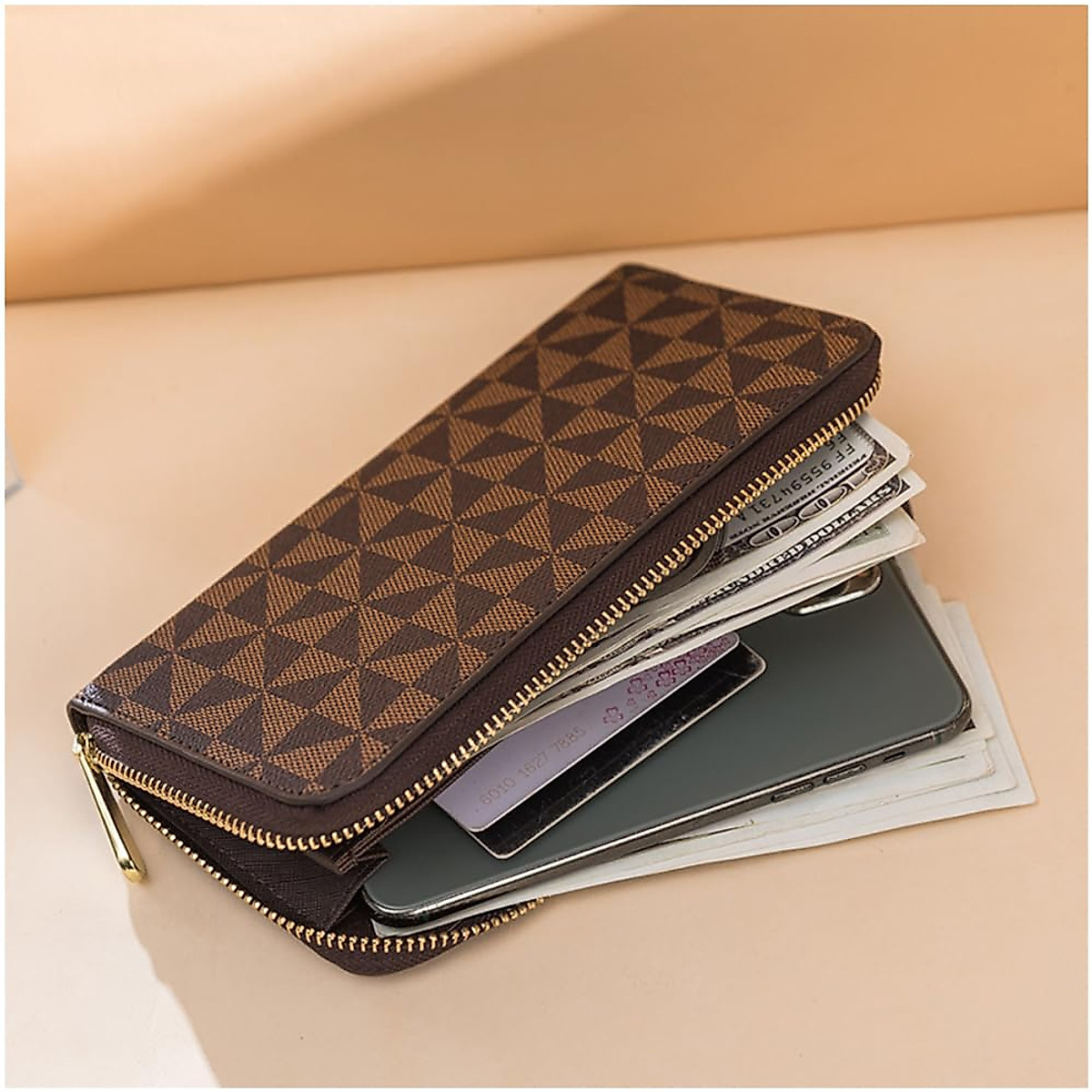 Women's wallet Wristlet Wallets for Women Large capacity travel zipper wallet multi card men's mobile phone change wallet Womans Wallet Ladies Wrist Wallet (Brown)
