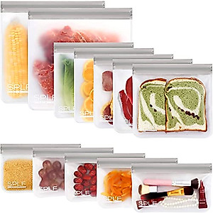 SPLF 12 Pack BPA FREE Reusable Storage Bags (5 Reusable Sandwich Bags, 5 Reusable Snack Bags, 2 Reusable Gallon Bags), Extra Thick Freezer Bags Leakproof Silicone and Plastic Free Lunch Bags for Food