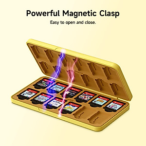 JINGDU 24-Slot Switch Game Card Case Compatible with Switch Games & micro SD Card, Hard Shell, Soft Lining, the Games Holder Suitable for Switch, Lite & OLED Game Card, Yellow Random Pattern