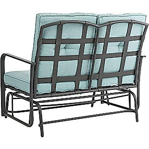 glitzhome Modern Outdoor Patio Loveseat Glider Bench,Metal Frame Patio Bistro Swing Glider Rocking Chair Sofa Furniture Set with Cushion for Lawn Porch Garden Yard Poolside, Blue